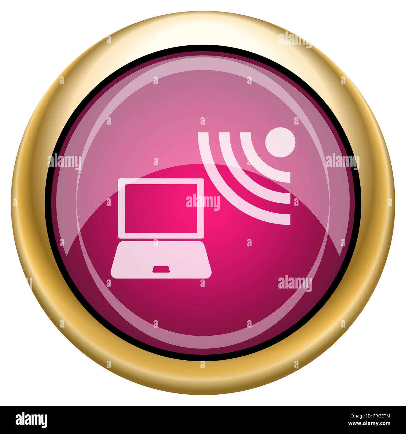 Shiny glossy icon with white design on magenta and gold background ...