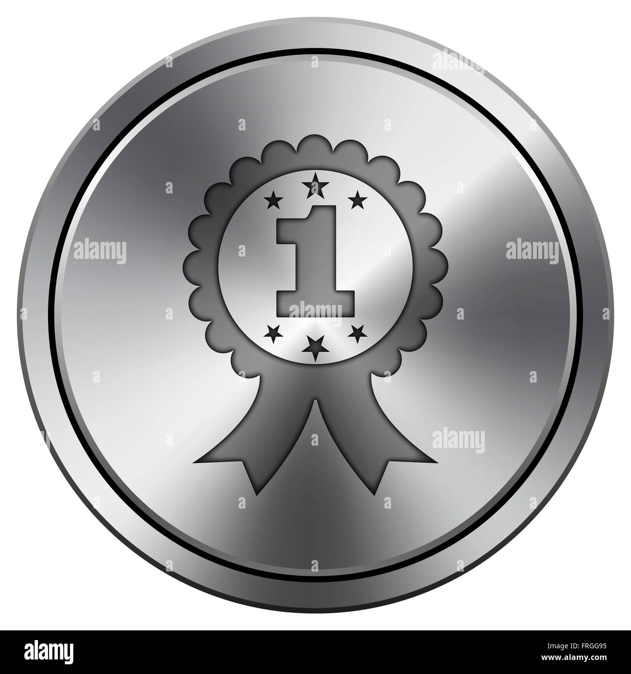 First prize ribbon icon. Metallic internet button on white background ...