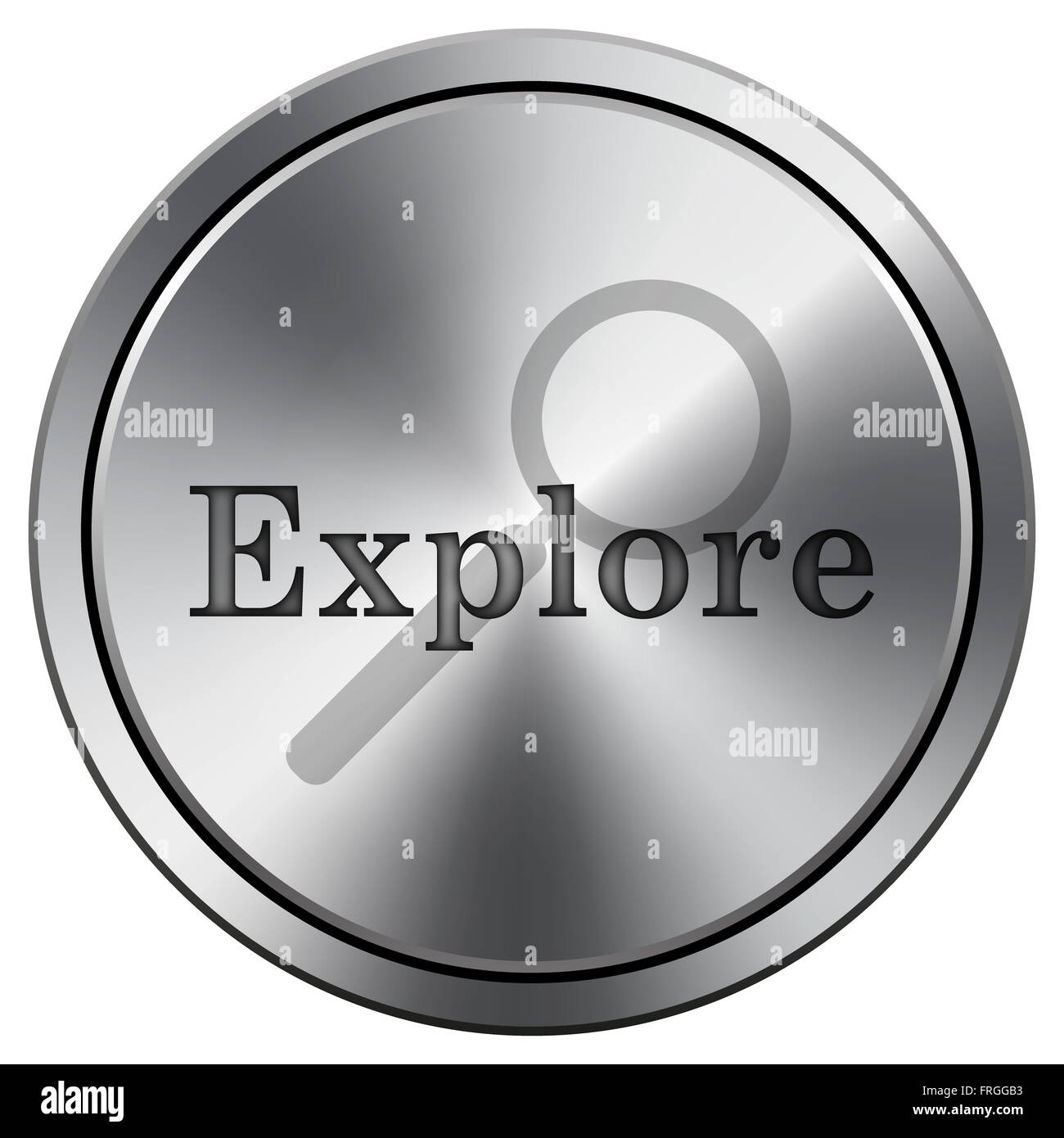 Explore icon. Metallic internet button on white background Stock Photo ...