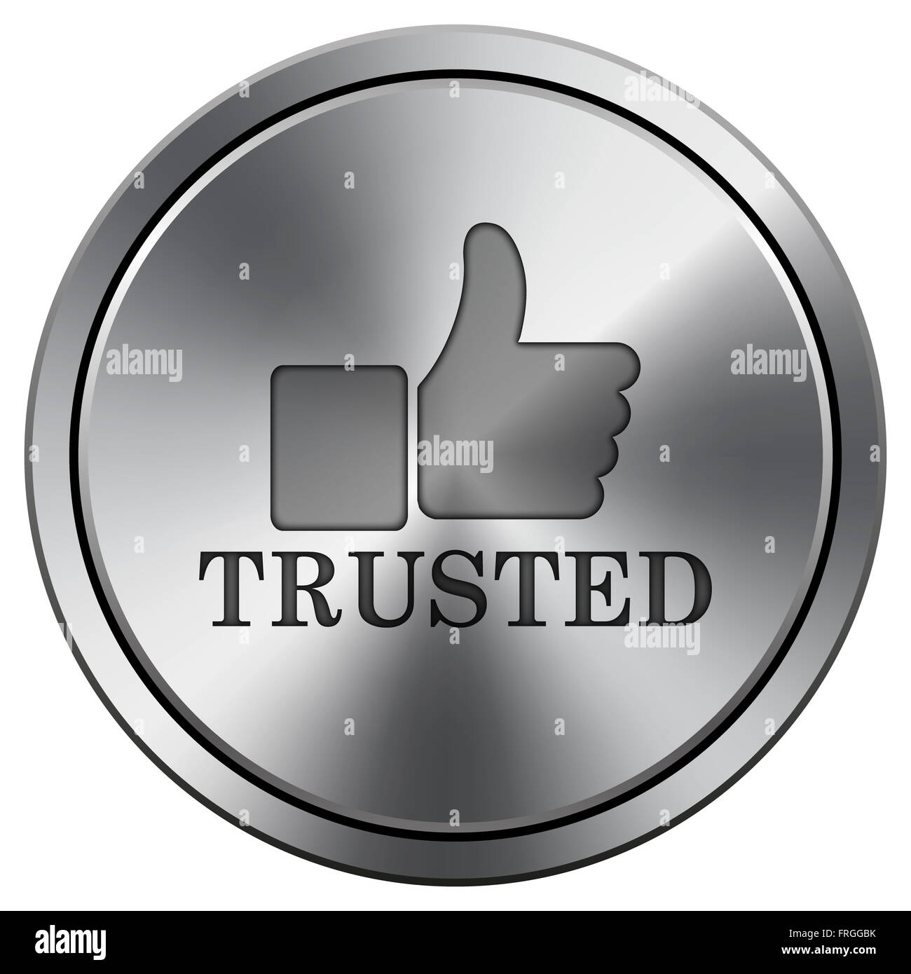 Trusted icon. Metallic internet button on white background Stock Photo ...