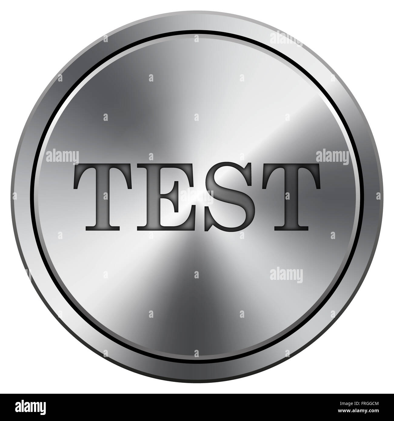 Test icon. Metallic internet button on white background Stock Photo - Alamy