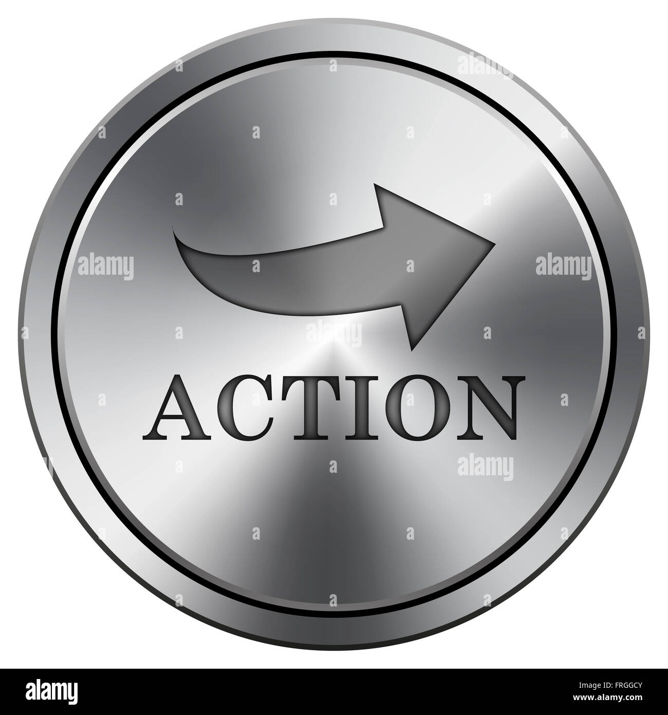 Action icon. Metallic internet button on white background Stock Photo ...