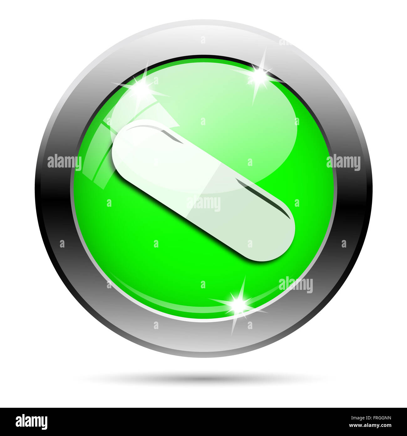 Metallic round glossy icon with white design on green background Stock ...