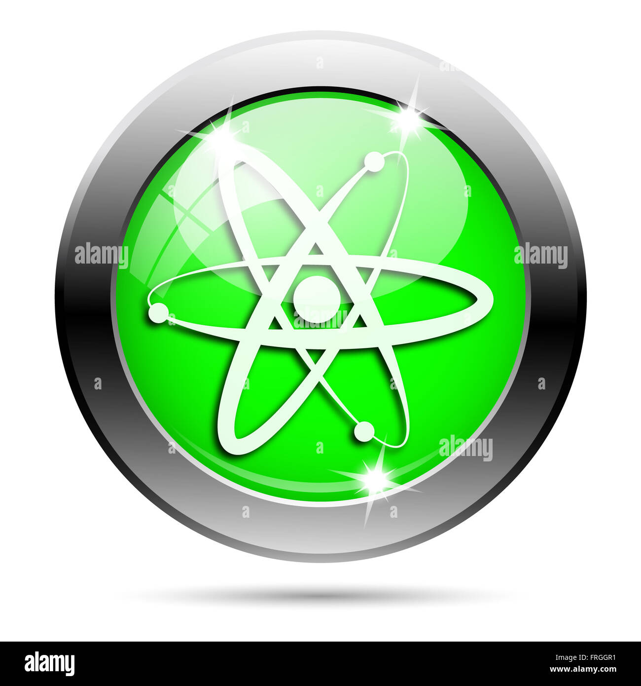 Metallic round glossy icon with white design on green background Stock ...