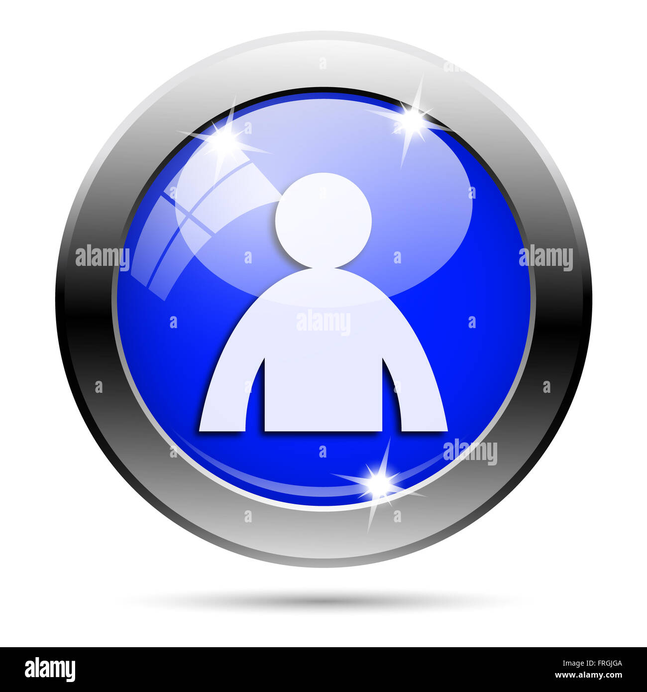 Metallic round glossy icon with white design on blue background Stock ...