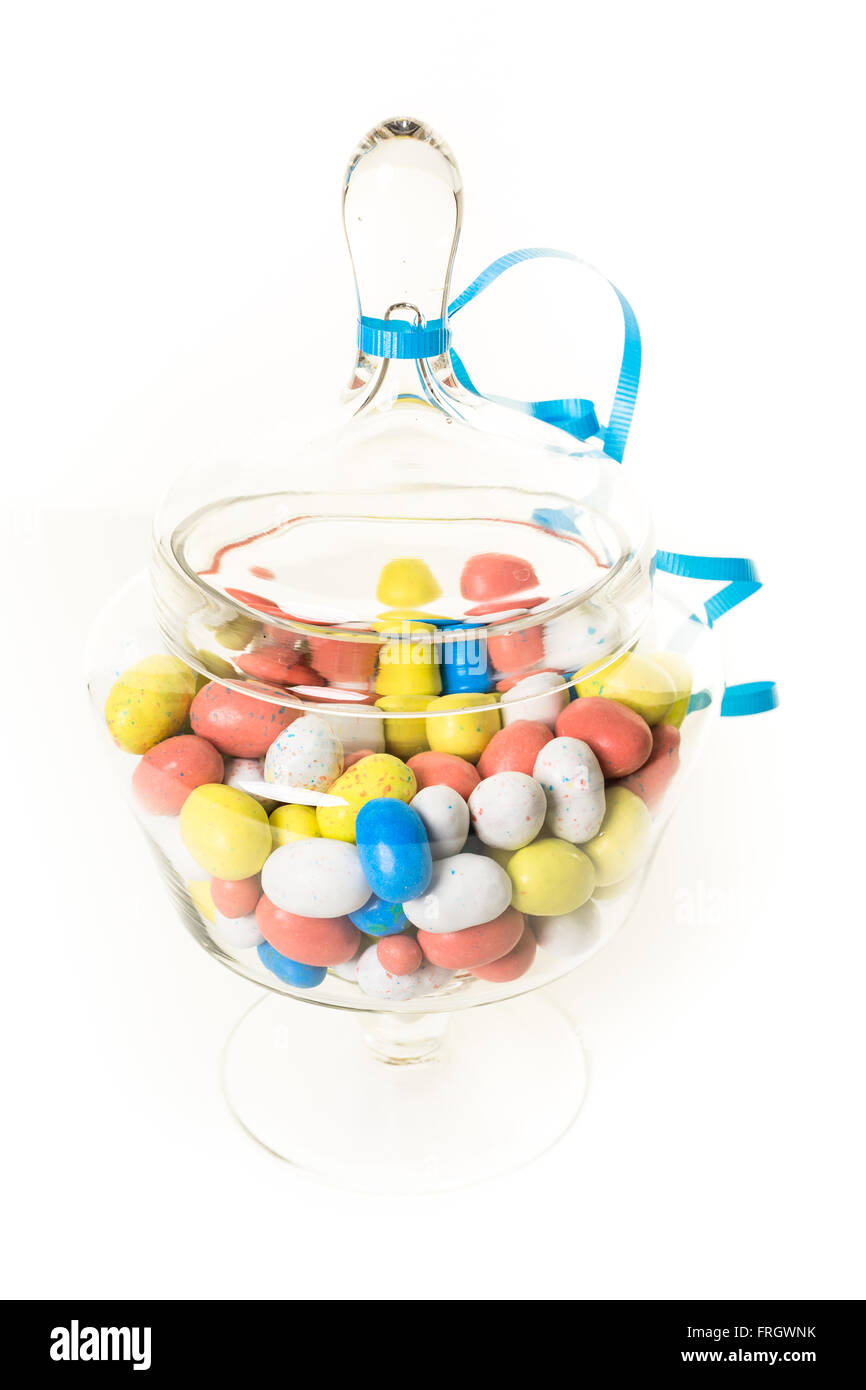 Chocolate Easter candies in glass candy jar Stock Photo - Alamy