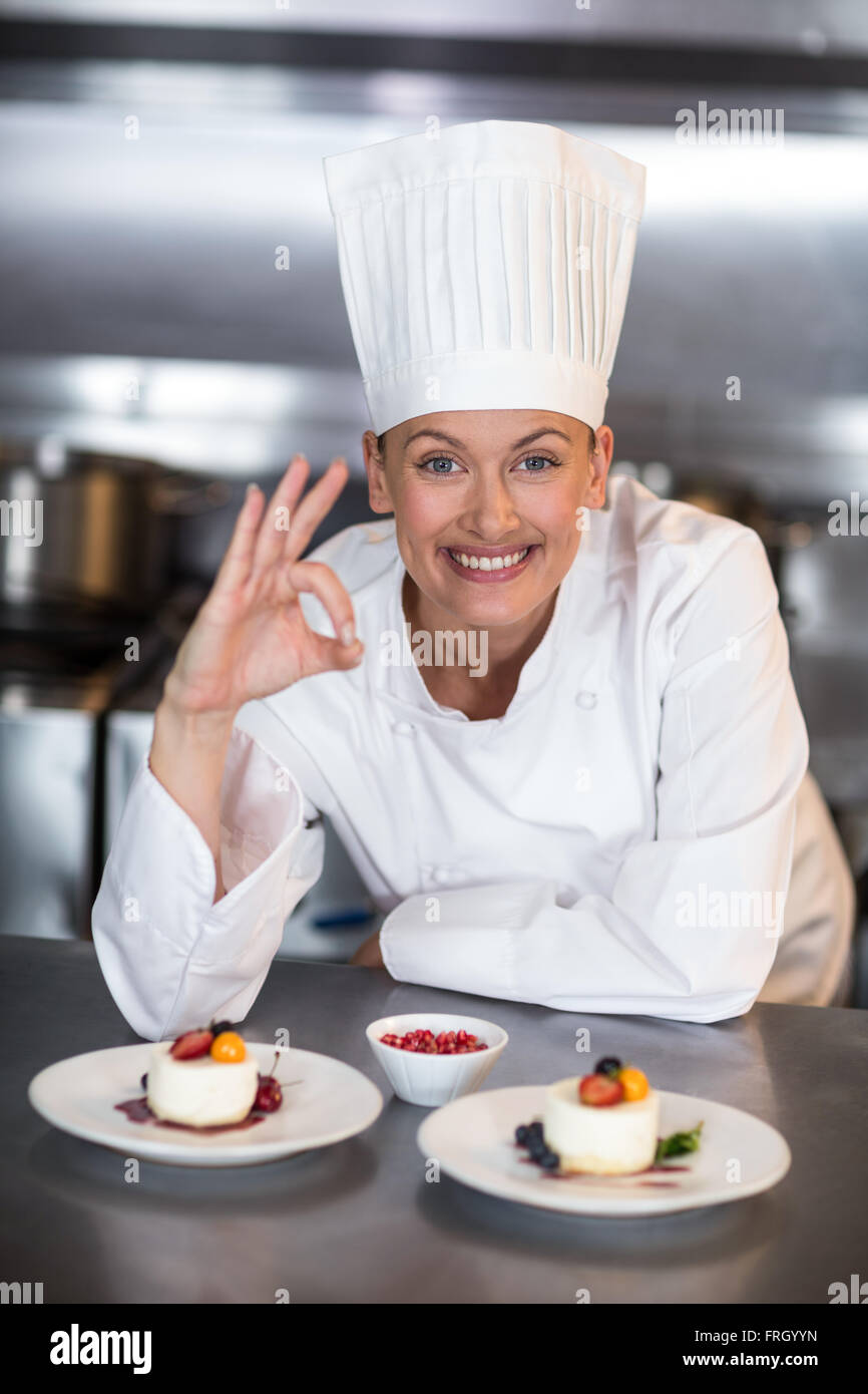 Woman chef showing sign perfect hand hi-res stock photography and ...