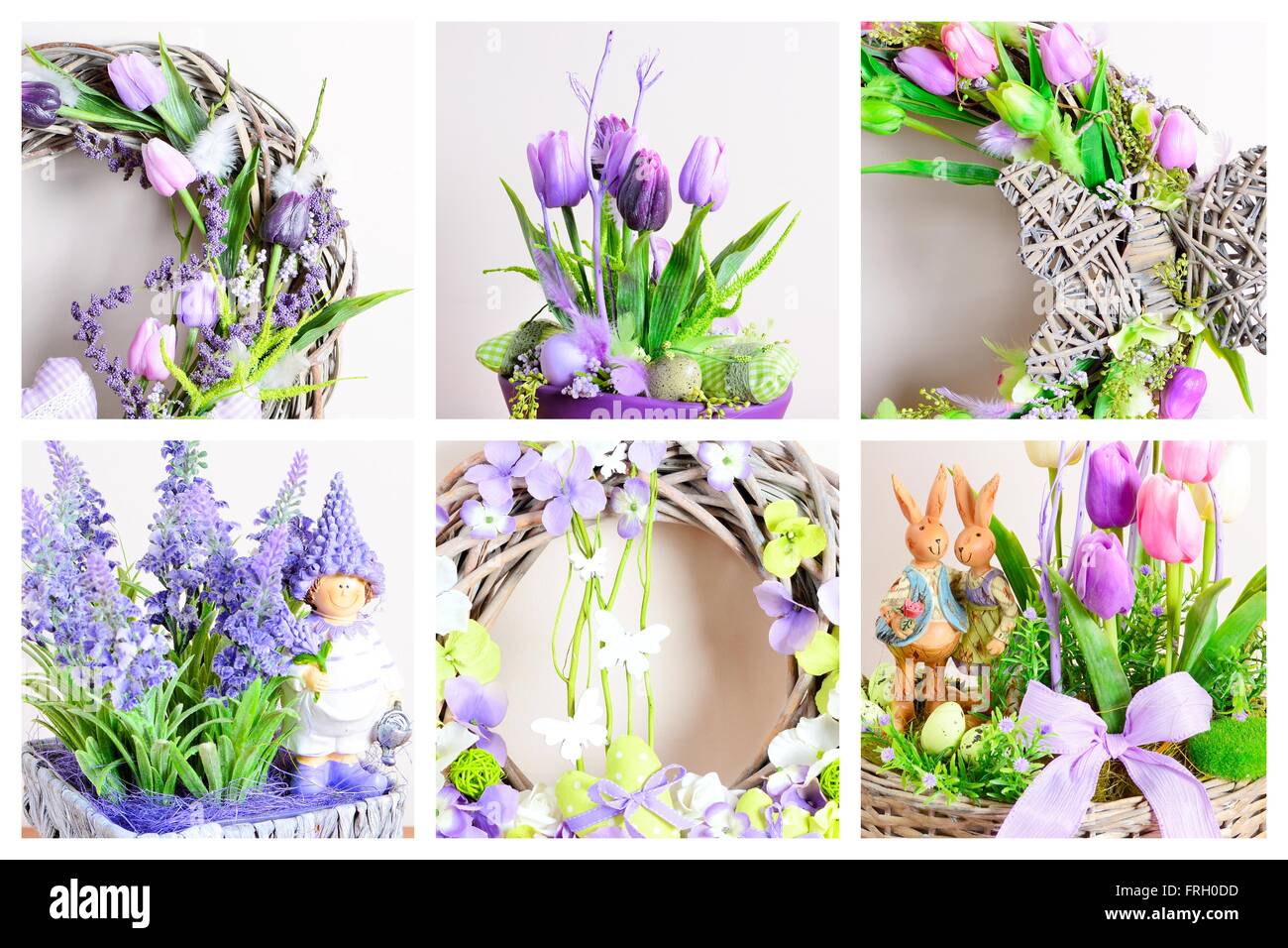 Photo collage of Easter homemade decoration with spring arrangement ...