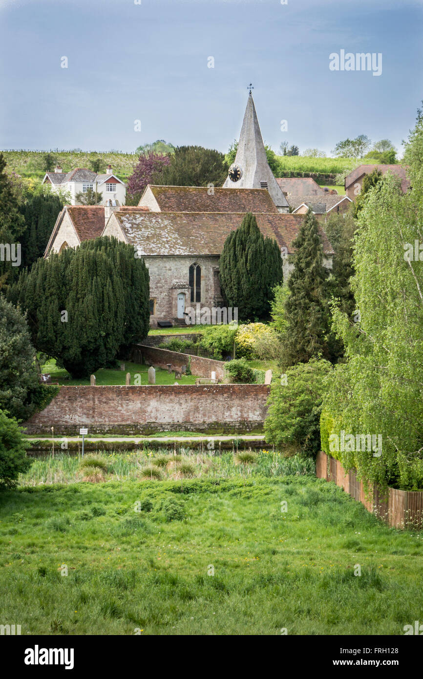 View of All Saints church in the village of Loose, Kent, UK with ...