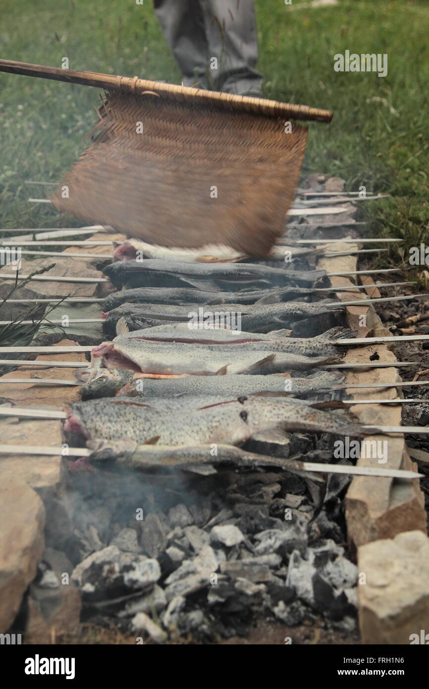 fish grilling outdoor Stock Photo - Alamy