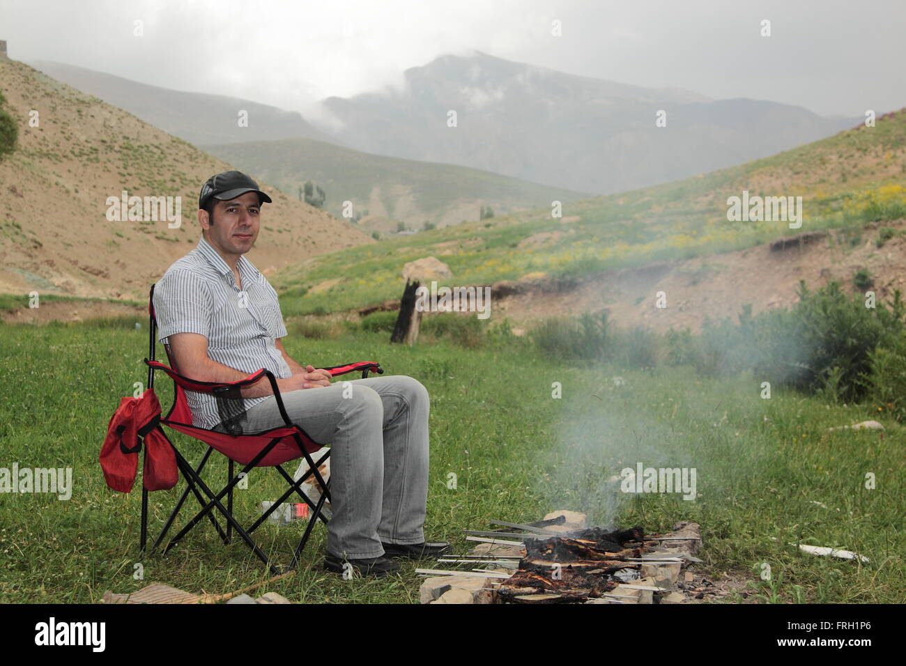 picnic in spring fish grill relaxing Stock Photo - Alamy