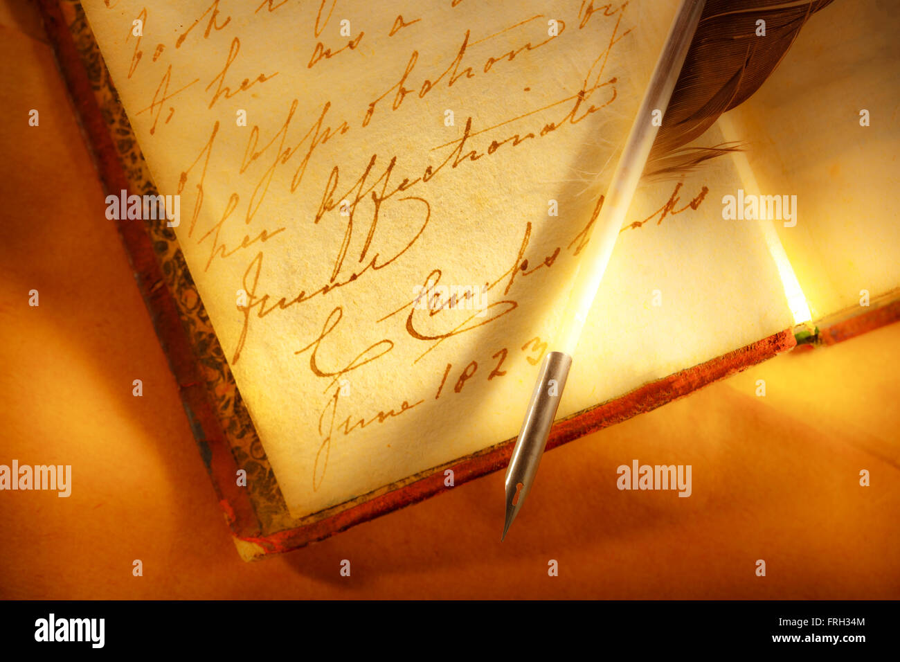 Old book with feather pen in closeup Stock Photo - Alamy