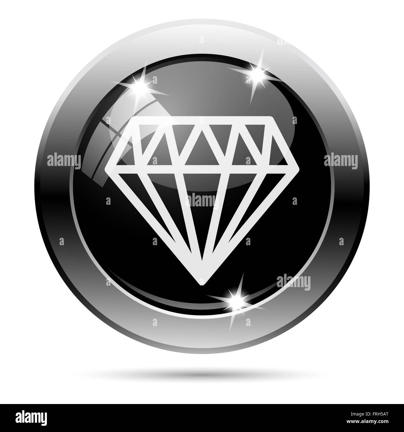 Metallic round glossy icon with white design on black background Stock ...