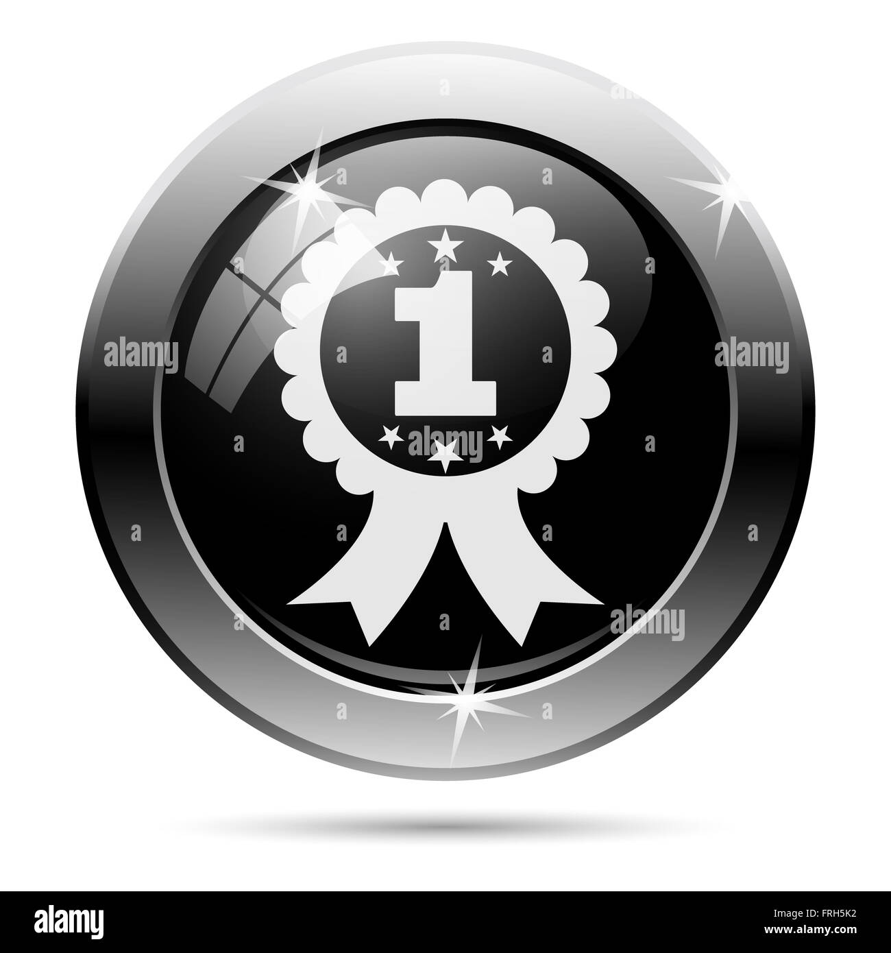 First prize ribbon icon. Metallic internet button on white background ...