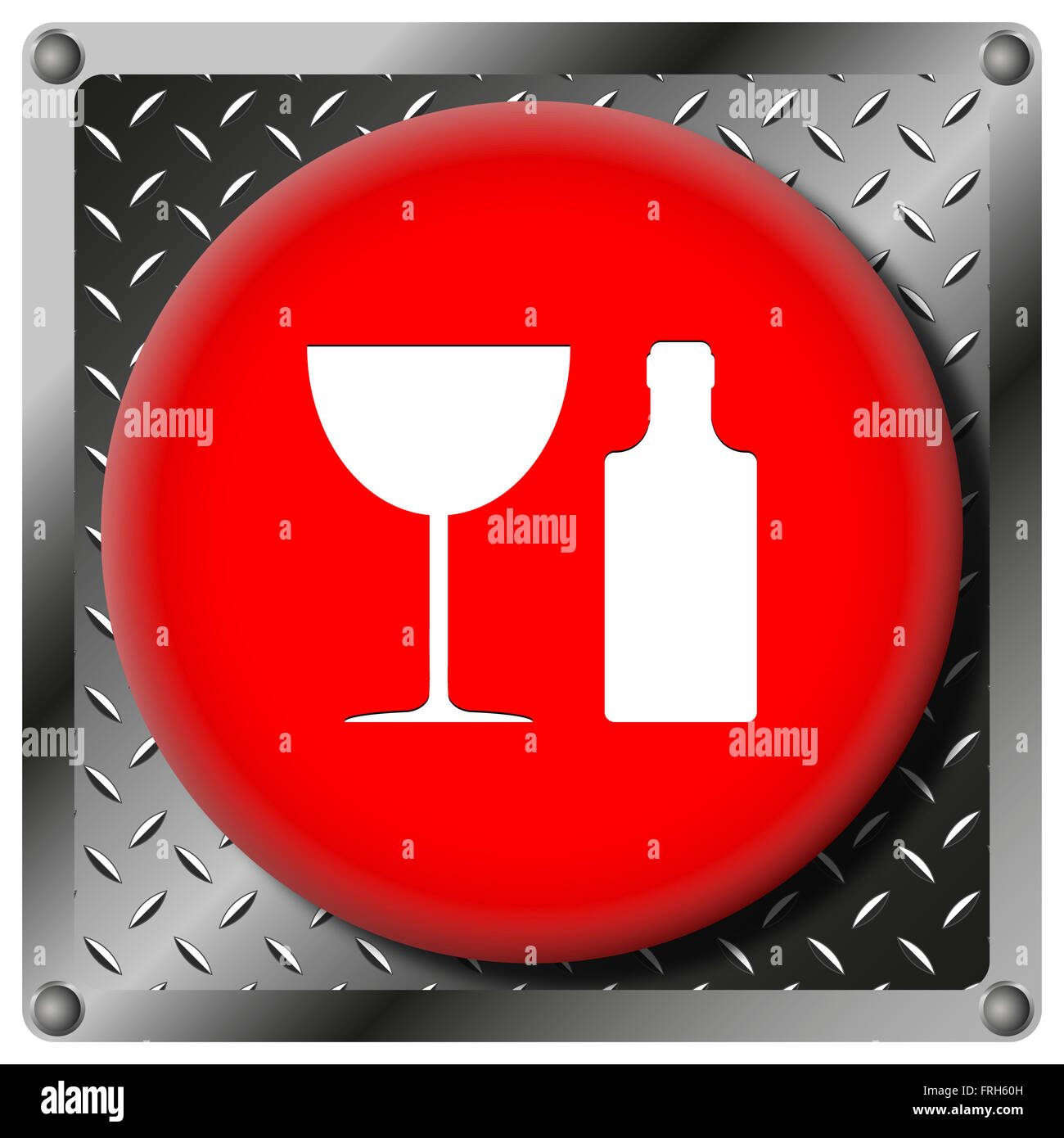 Square icon with white design on red plastic and metallic background ...