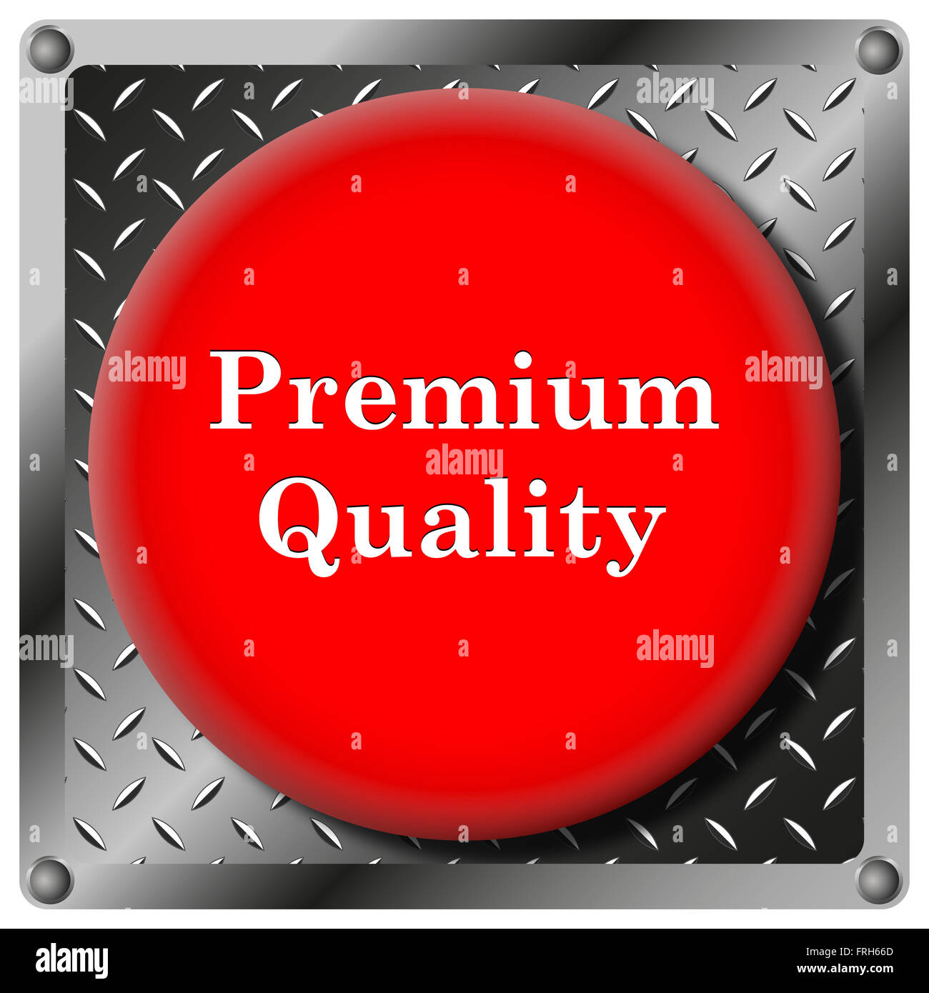 Square icon with white design on red plastic and metallic background ...