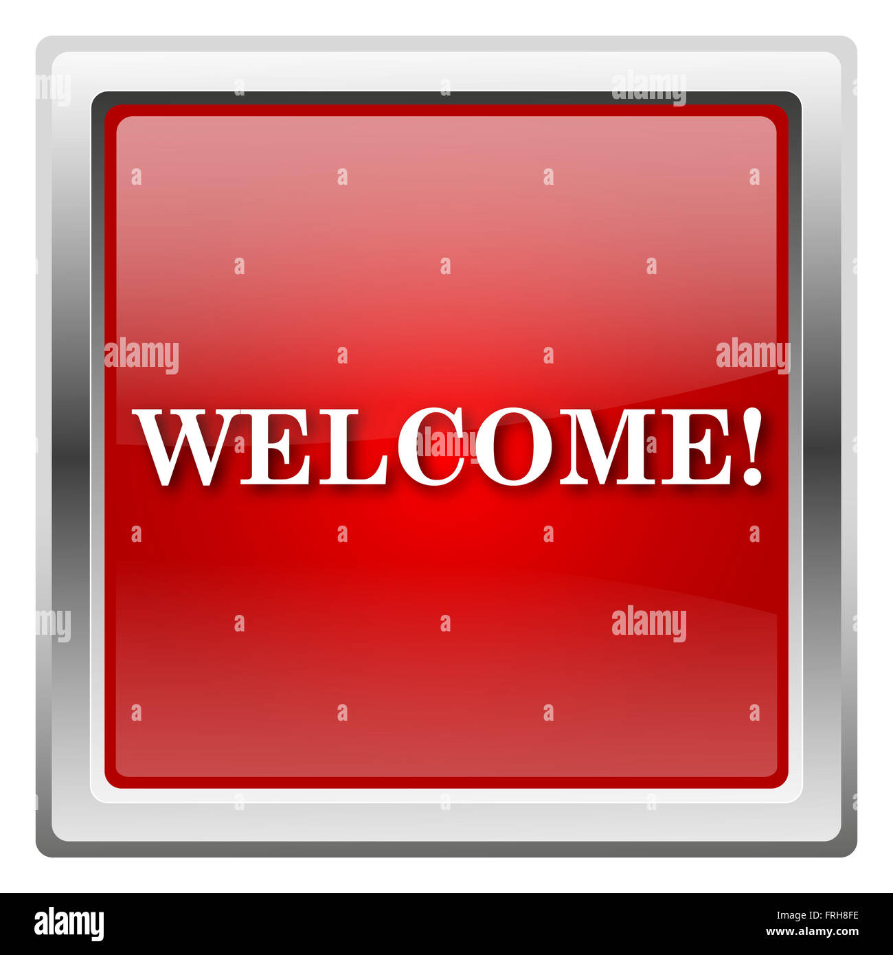 Metallic icon with white design on red background Stock Photo - Alamy