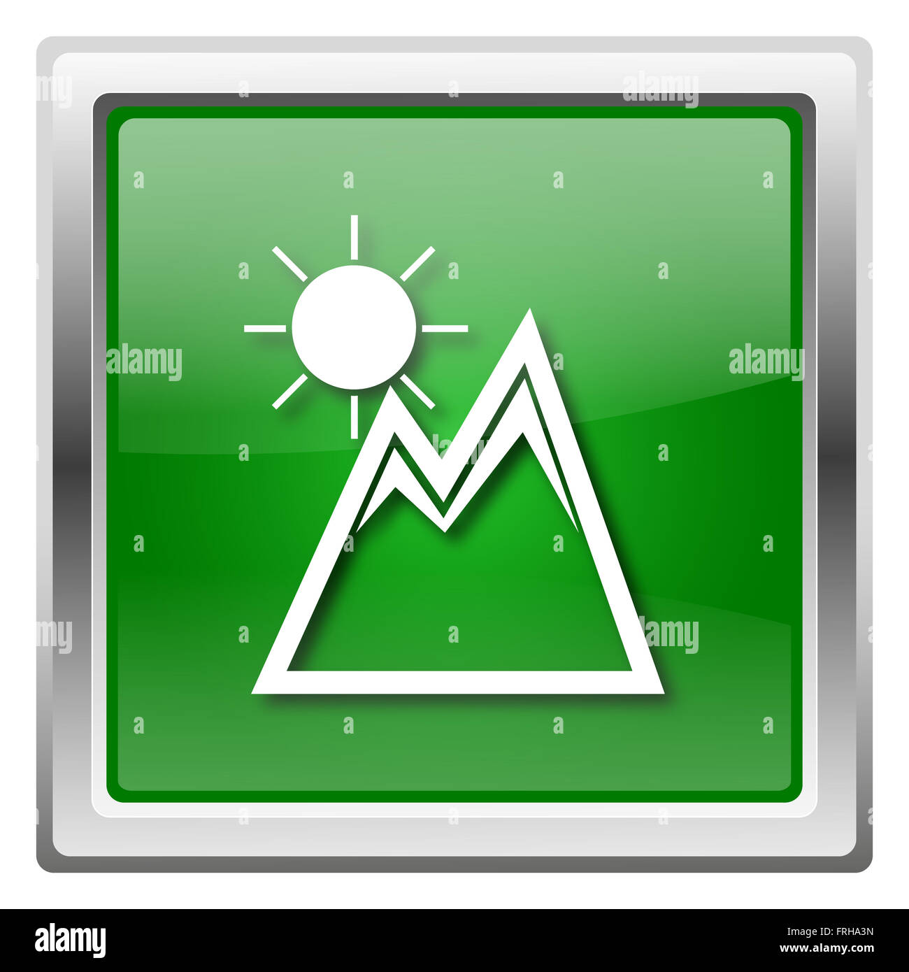 Metallic icon with white design on green background Stock Photo - Alamy