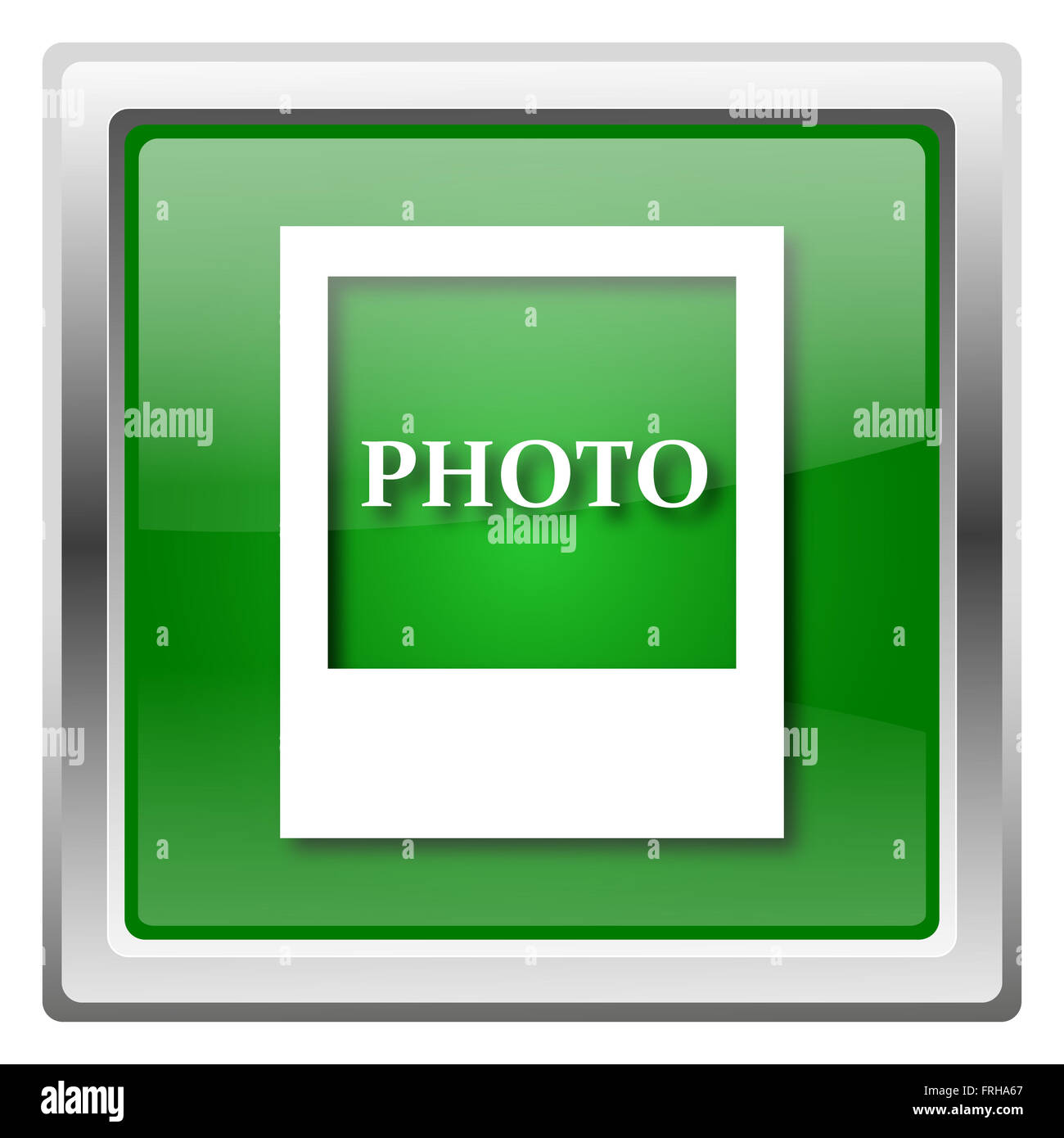 Metallic icon with white design on green background Stock Photo - Alamy