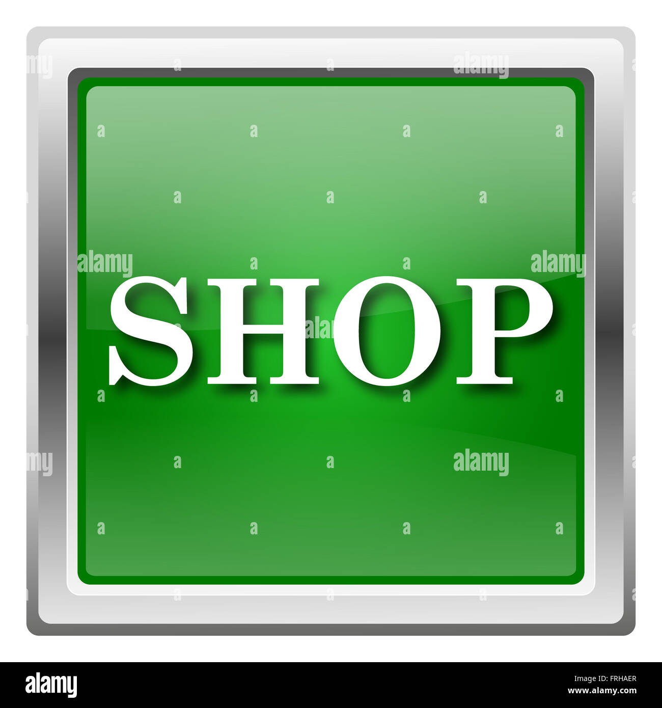 Metallic icon with white design on green background Stock Photo - Alamy