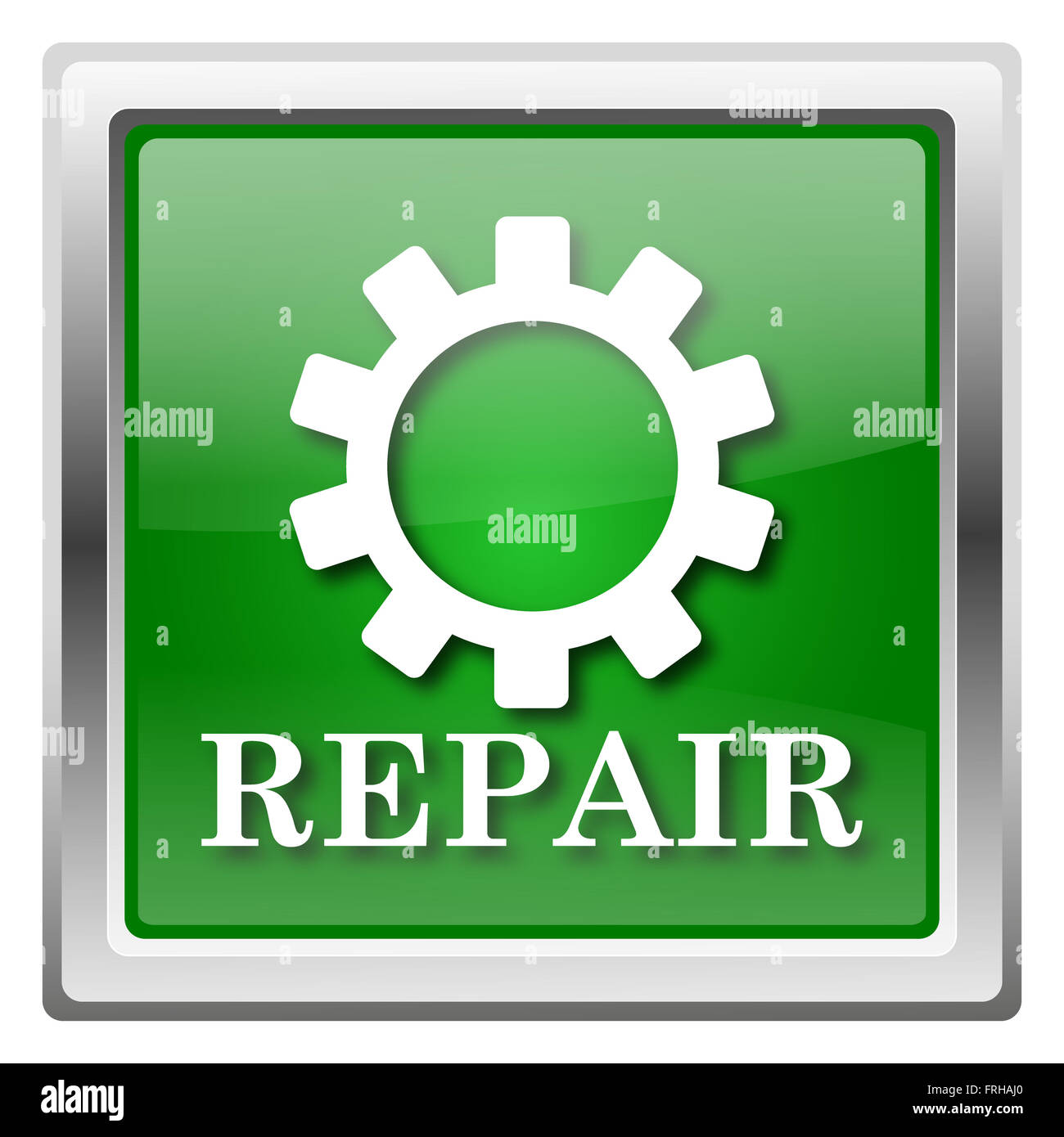 Metallic icon with white design on green background Stock Photo - Alamy