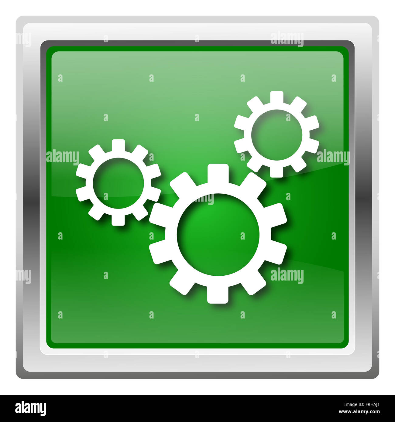 Metallic icon with white design on green background Stock Photo - Alamy