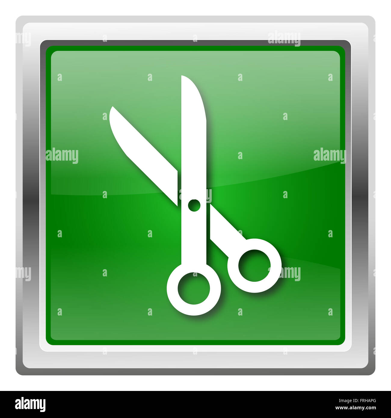 Metallic icon with white design on green background Stock Photo - Alamy