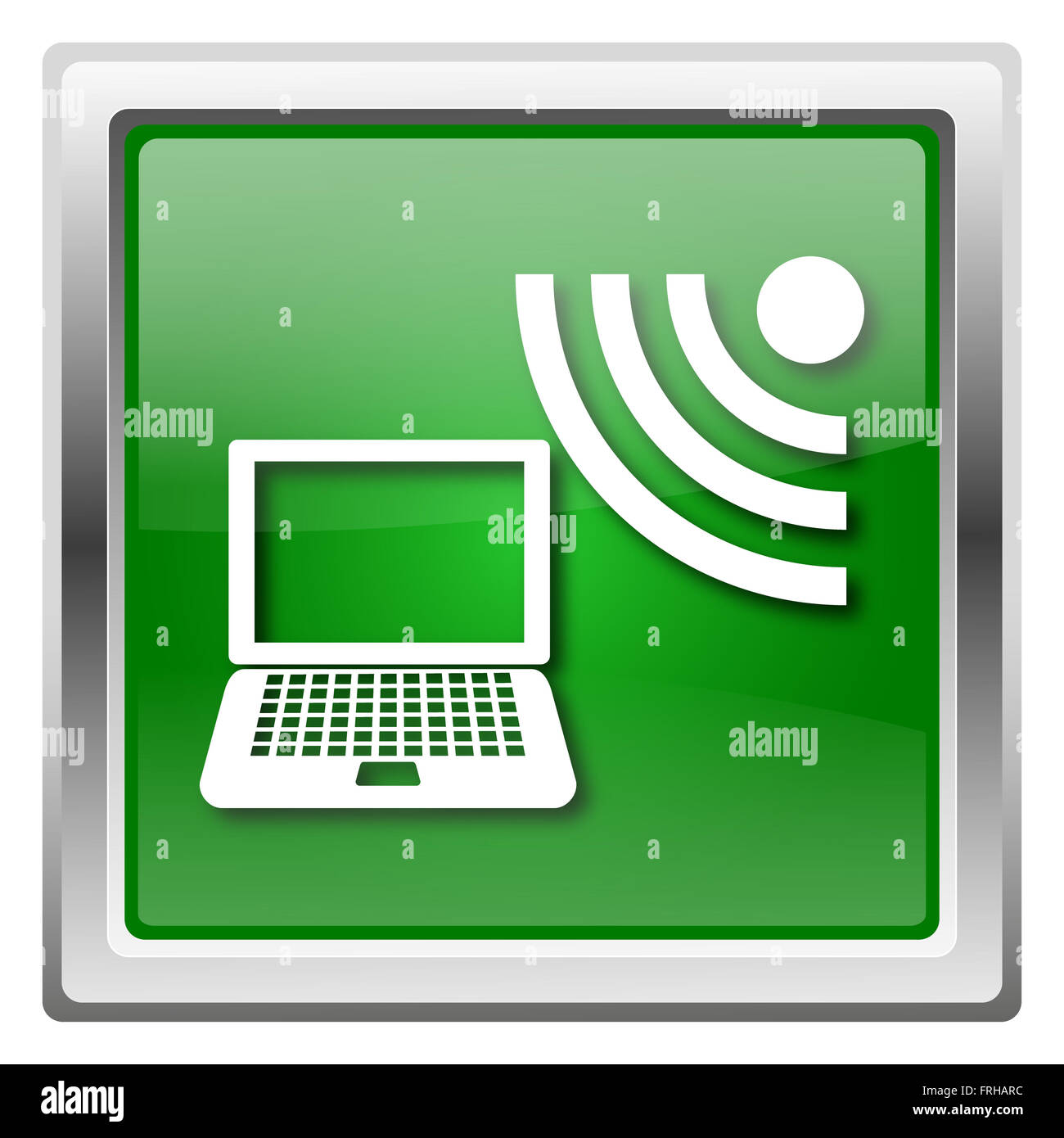 Metallic icon with white design on green background Stock Photo - Alamy