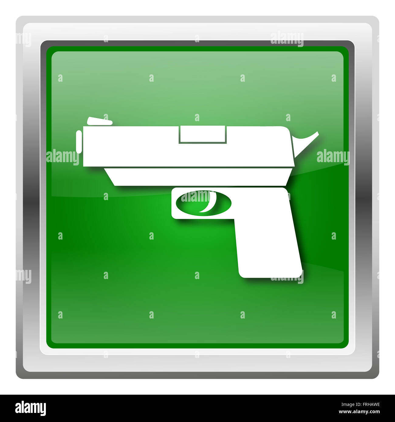 Metallic icon with white design on green background Stock Photo - Alamy