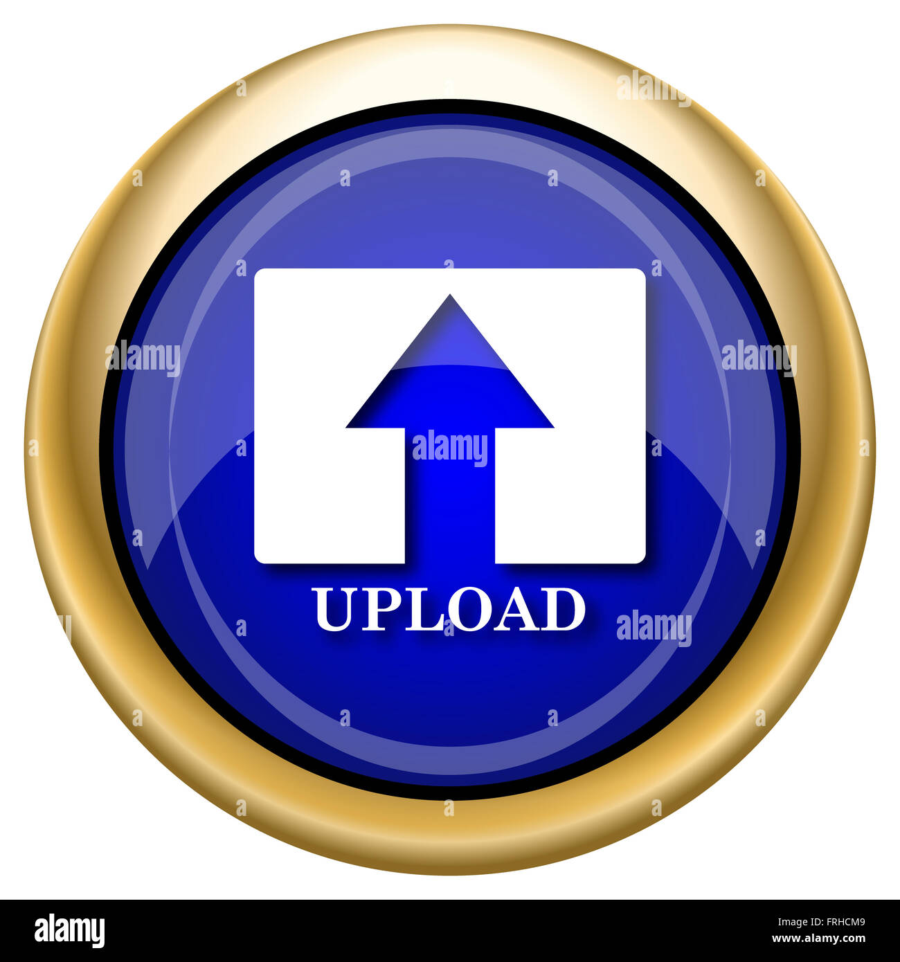 Shiny glossy icon with white design on blue and gold background Stock ...