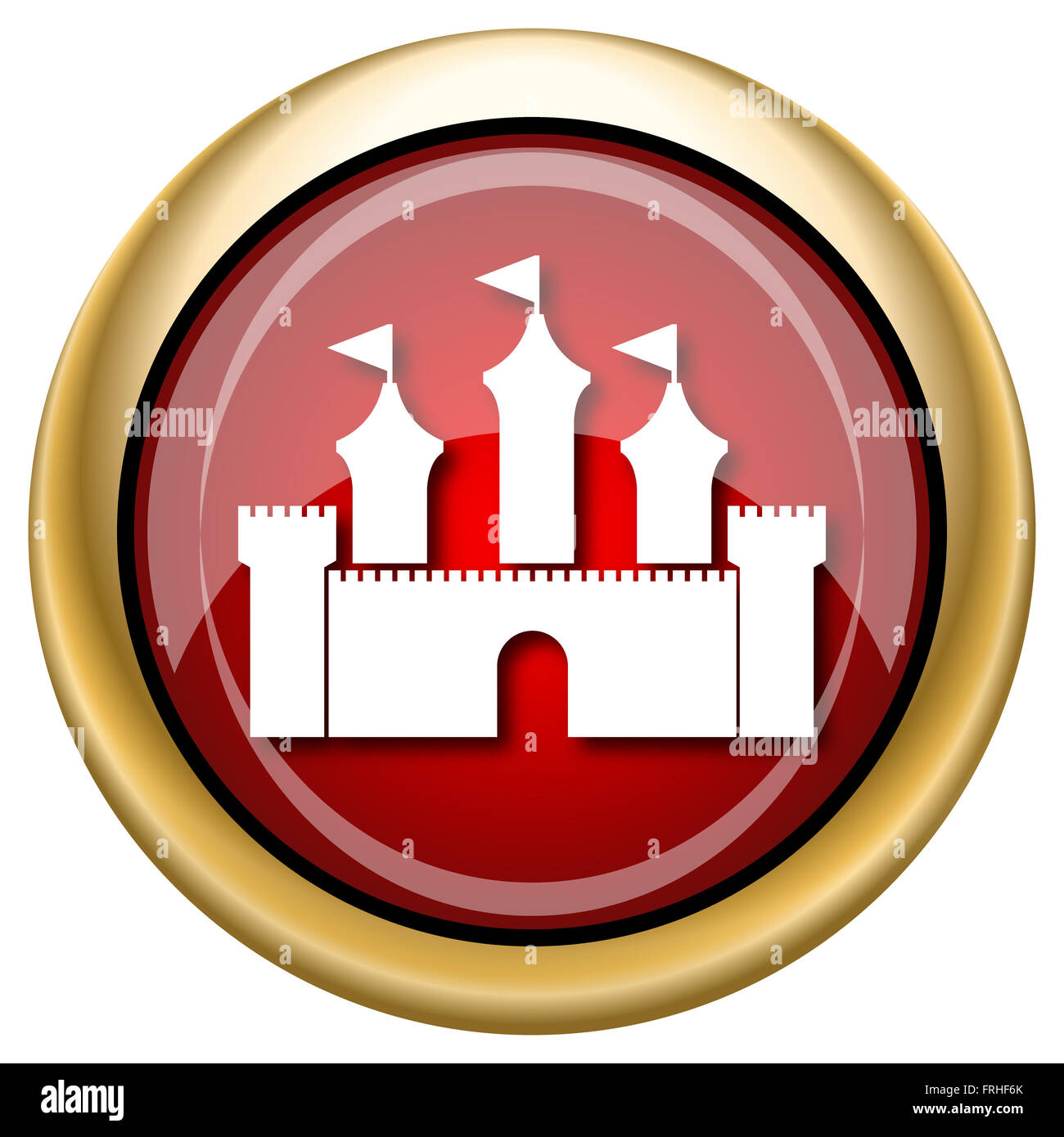 Shiny glossy icon with white design on red and gold background Stock ...