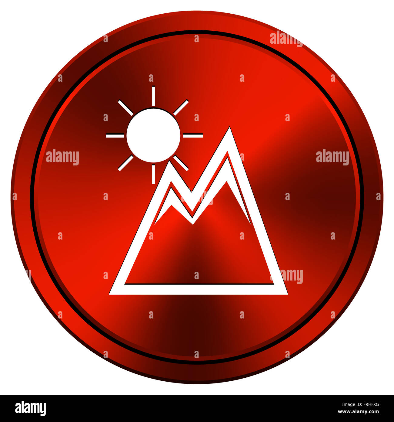 Metallic icon with white design on red background Stock Photo - Alamy