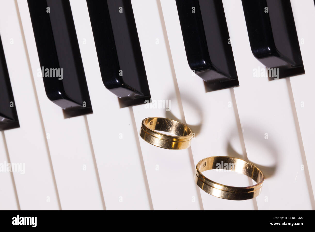 Detail of piano keyboard and wedding rings Stock Photo - Alamy