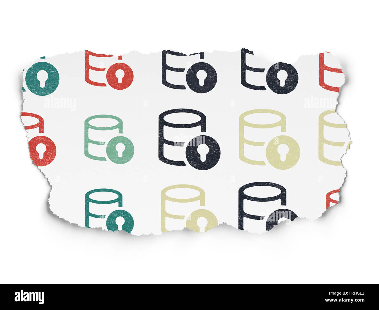 Database concept: Database With Lock icons on Torn Paper background ...