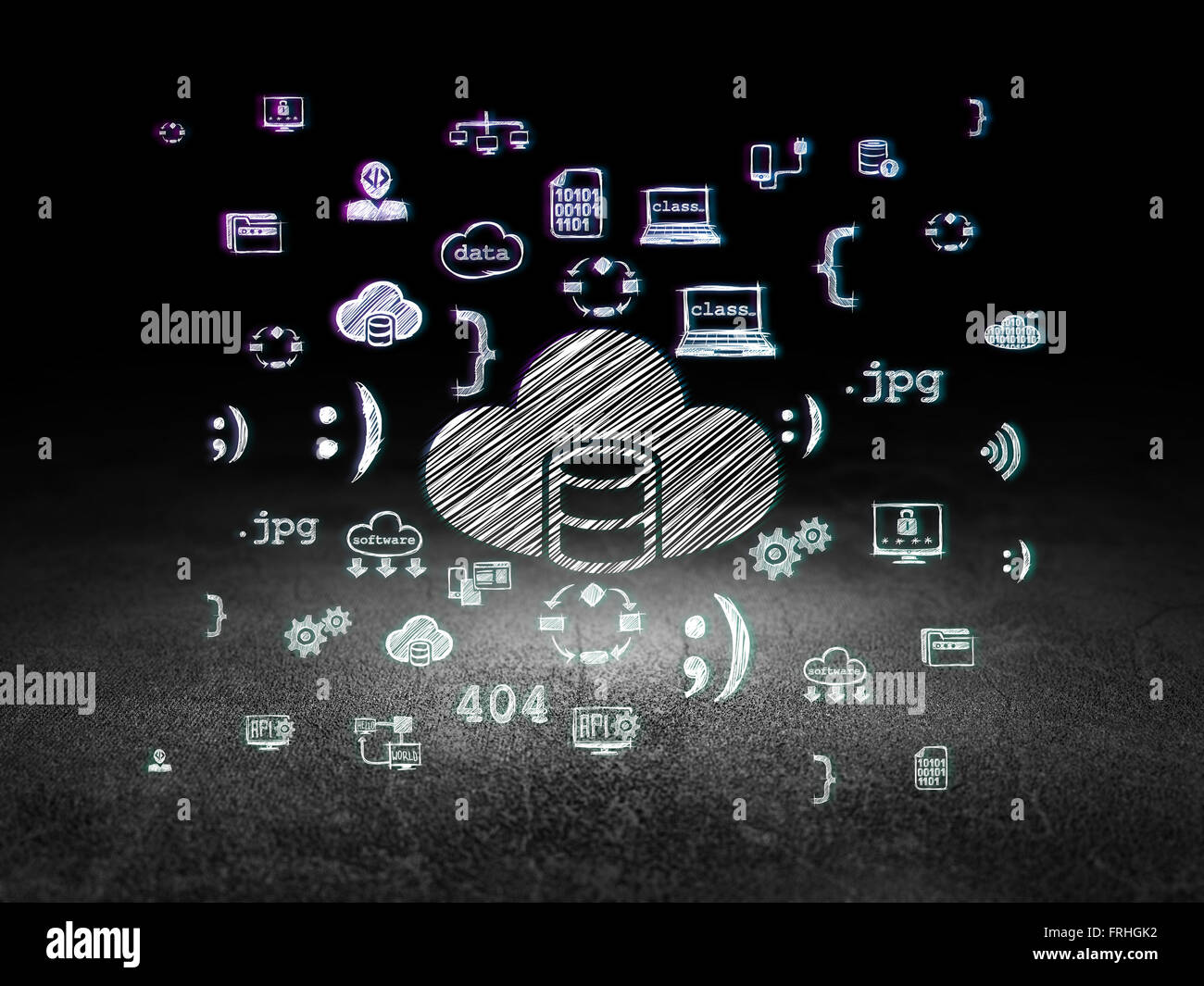 Database concept: Database With Cloud in grunge dark room Stock Photo ...