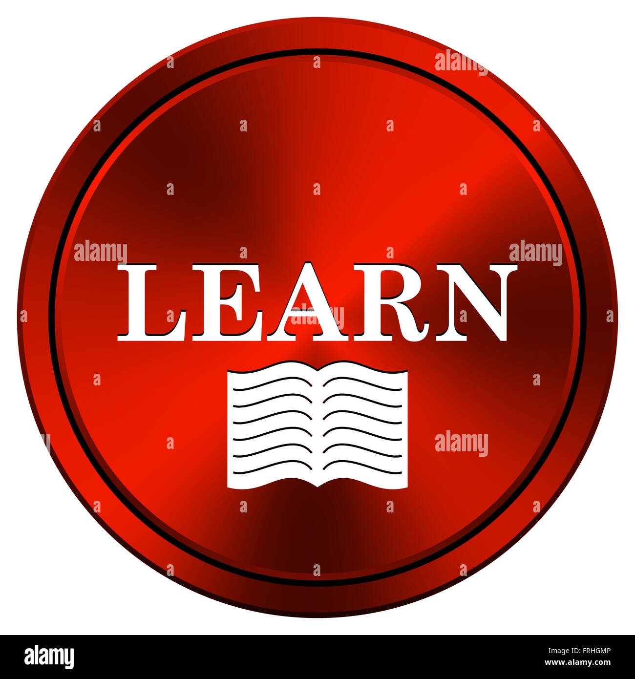 Metallic icon with white design on red background Stock Photo - Alamy