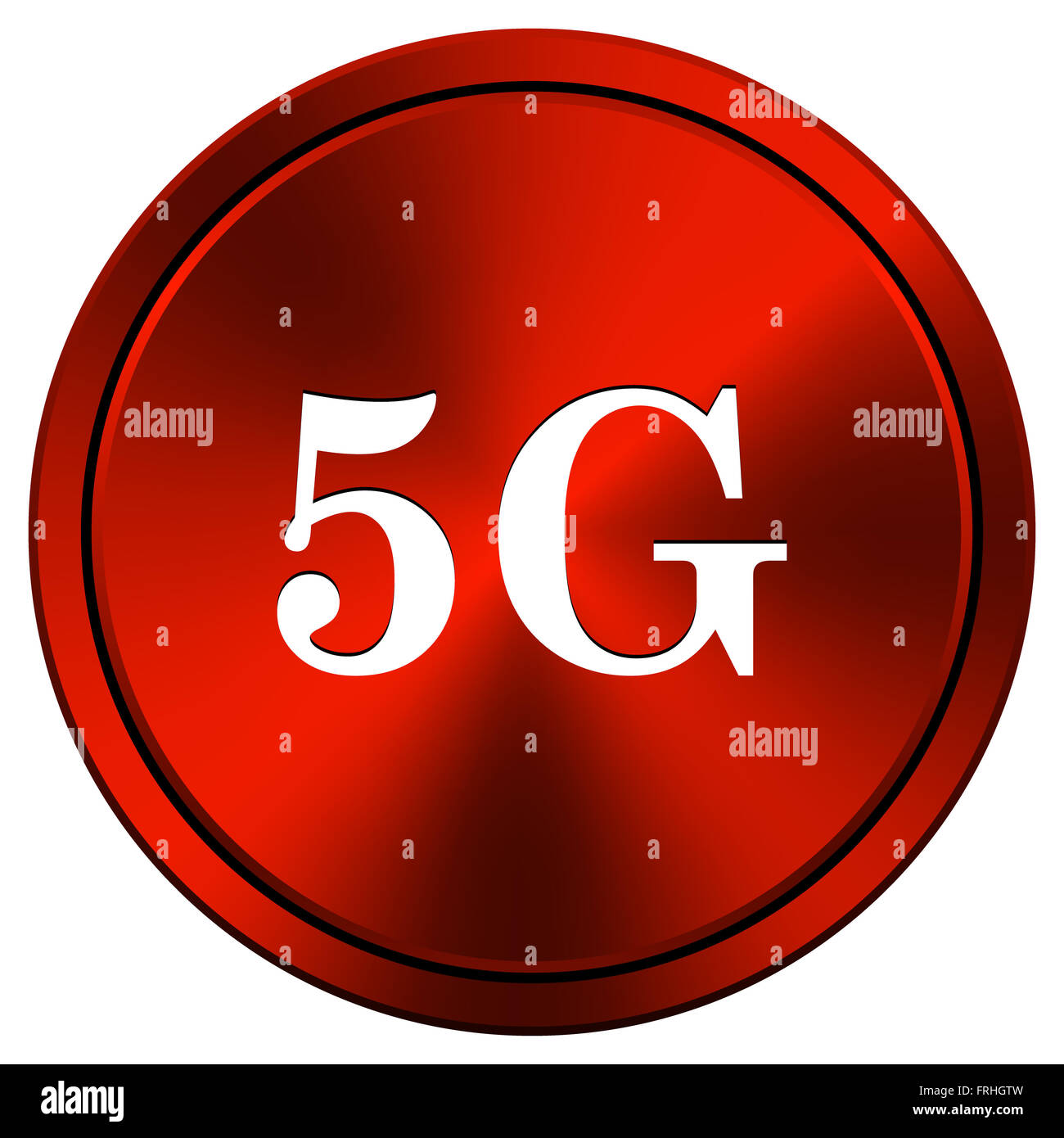Red metallic round icon on white background Stock Photo - Alamy