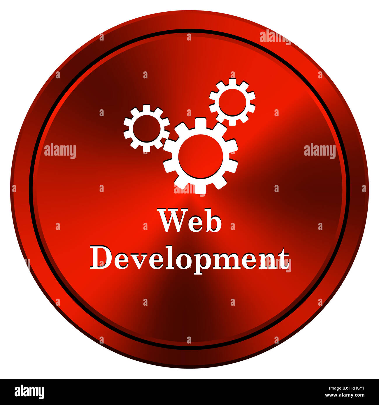 Red metallic round icon on white background Stock Photo - Alamy