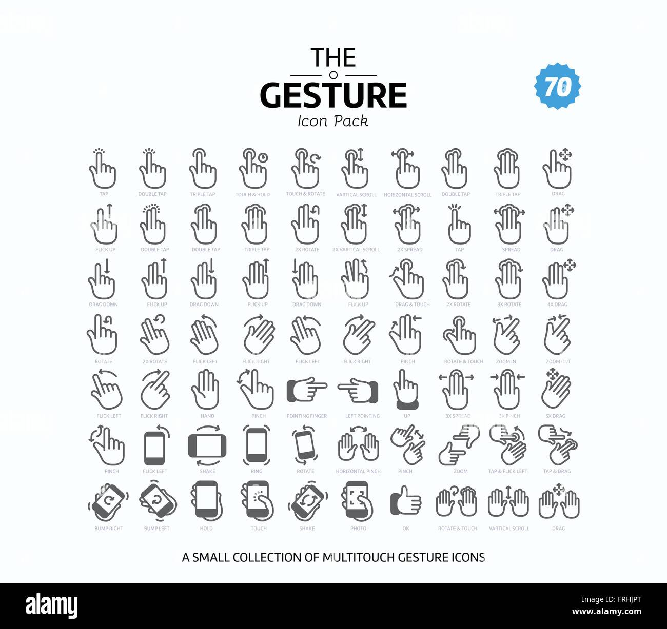 Gesture icon pack, line flat multi-touch icons Stock Vector Image & Art ...