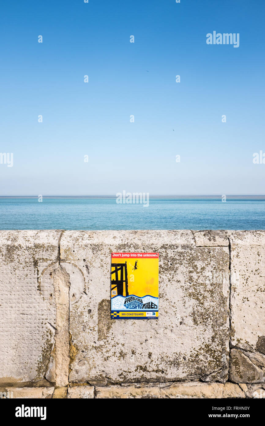Warning Sign "Don't Jump Into the Unknown," Harbour Wall, Ramsgate ...