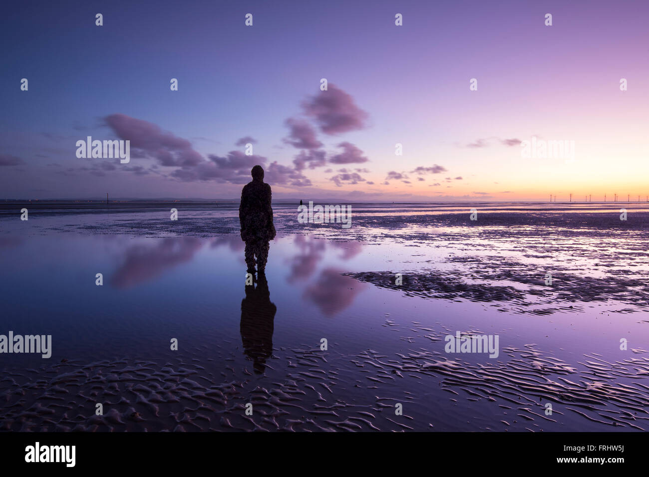 Antony Gormley's Another Place Statues at Twilight on Crosby Beach ...