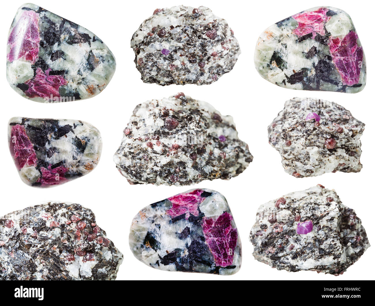 set of rocks with Corundum crystals isolated on white background Stock ...