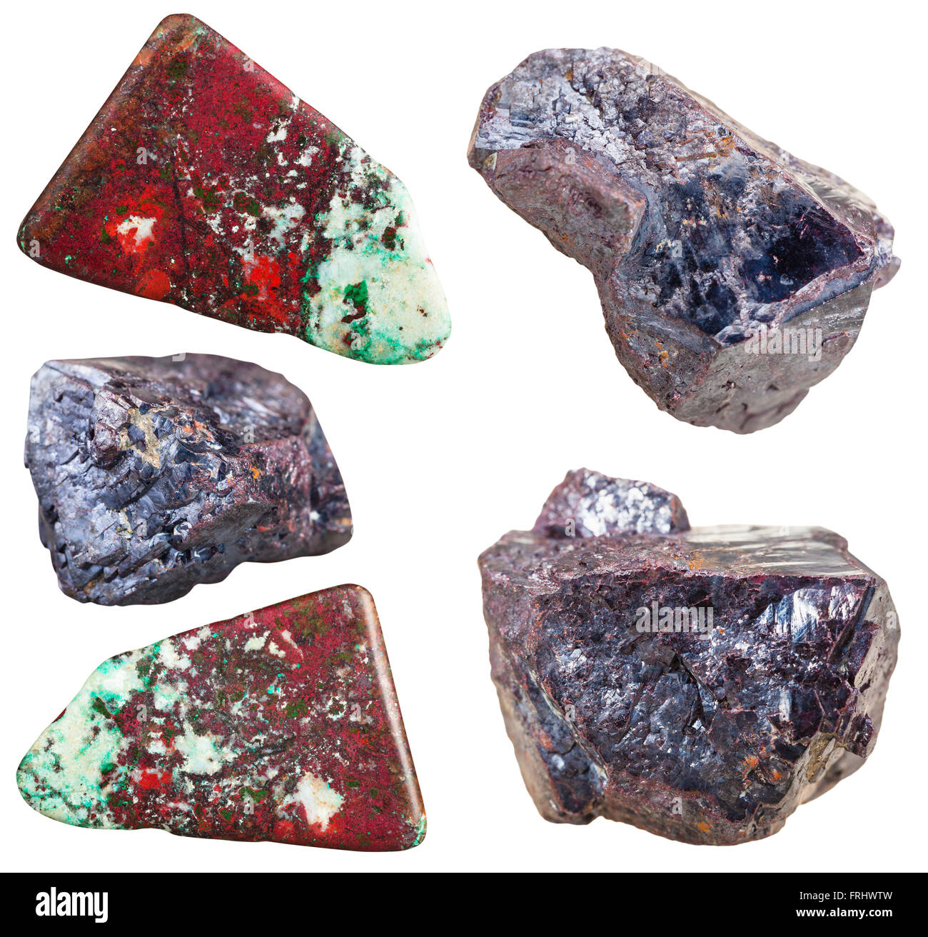 set of Cuprite mineral stones and polished gemstones (with chrysocolla ...