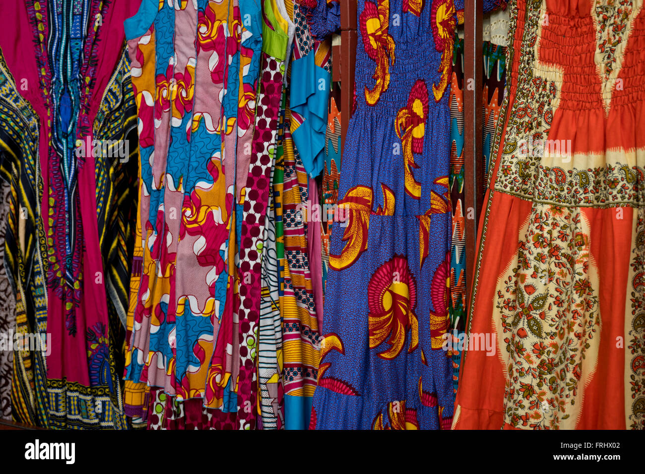 African dresses stall at Ridley Road market in Dalston, London, UK ...