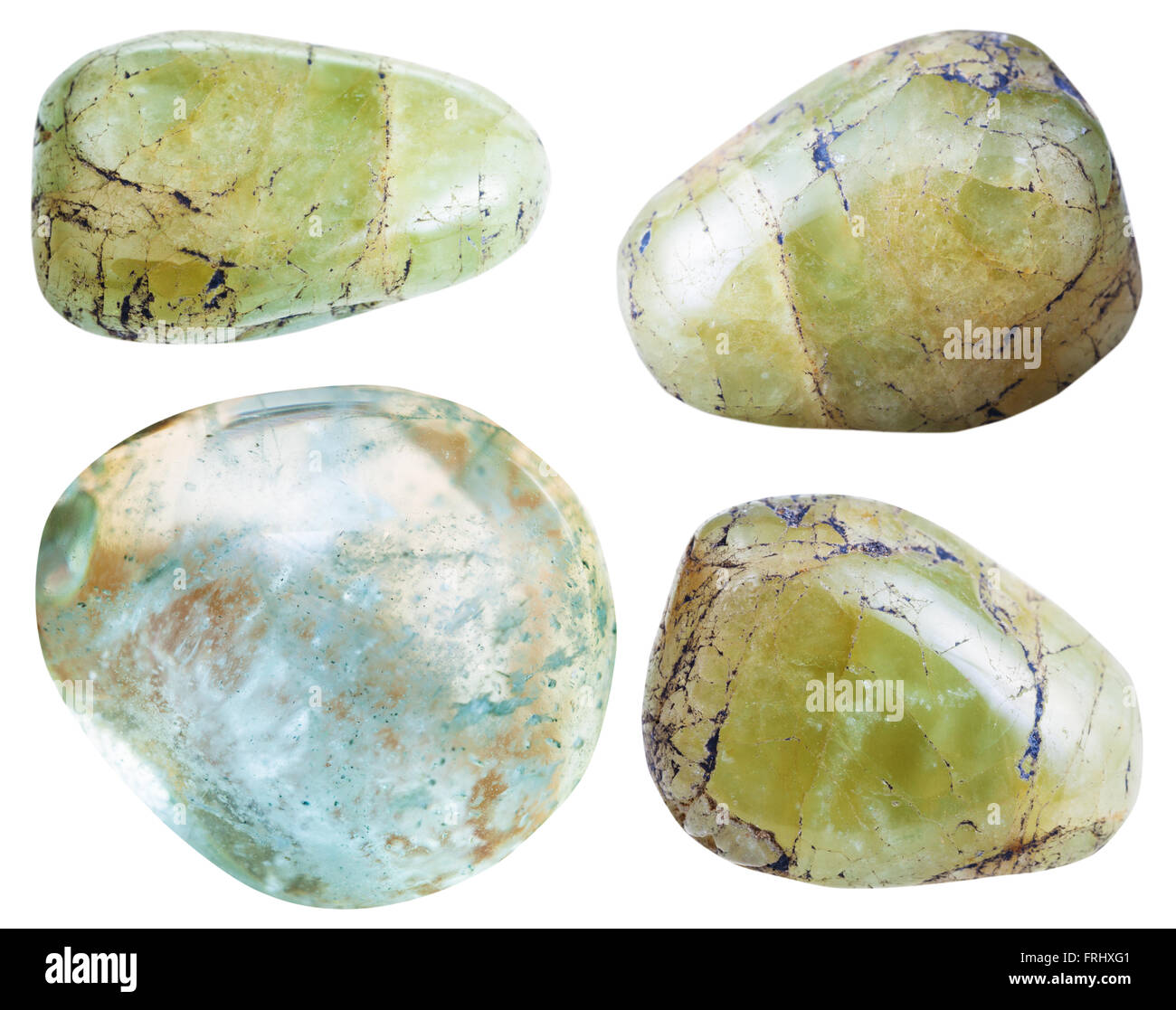 set of green beryl (beril) and aquamarine gemstones isolated on white ...