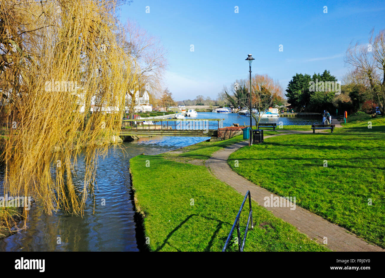 A view of the River Chet and Staithe on the Norfolk Broads at Loddon ...