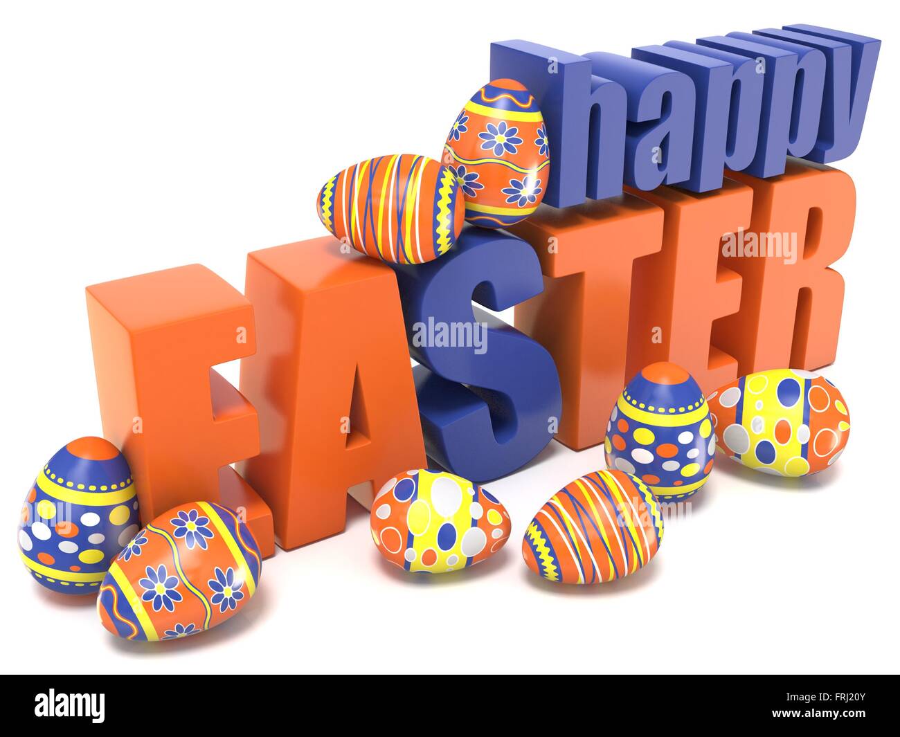 Easter eggs and the words happy Easter. 3D render illustration isolated ...