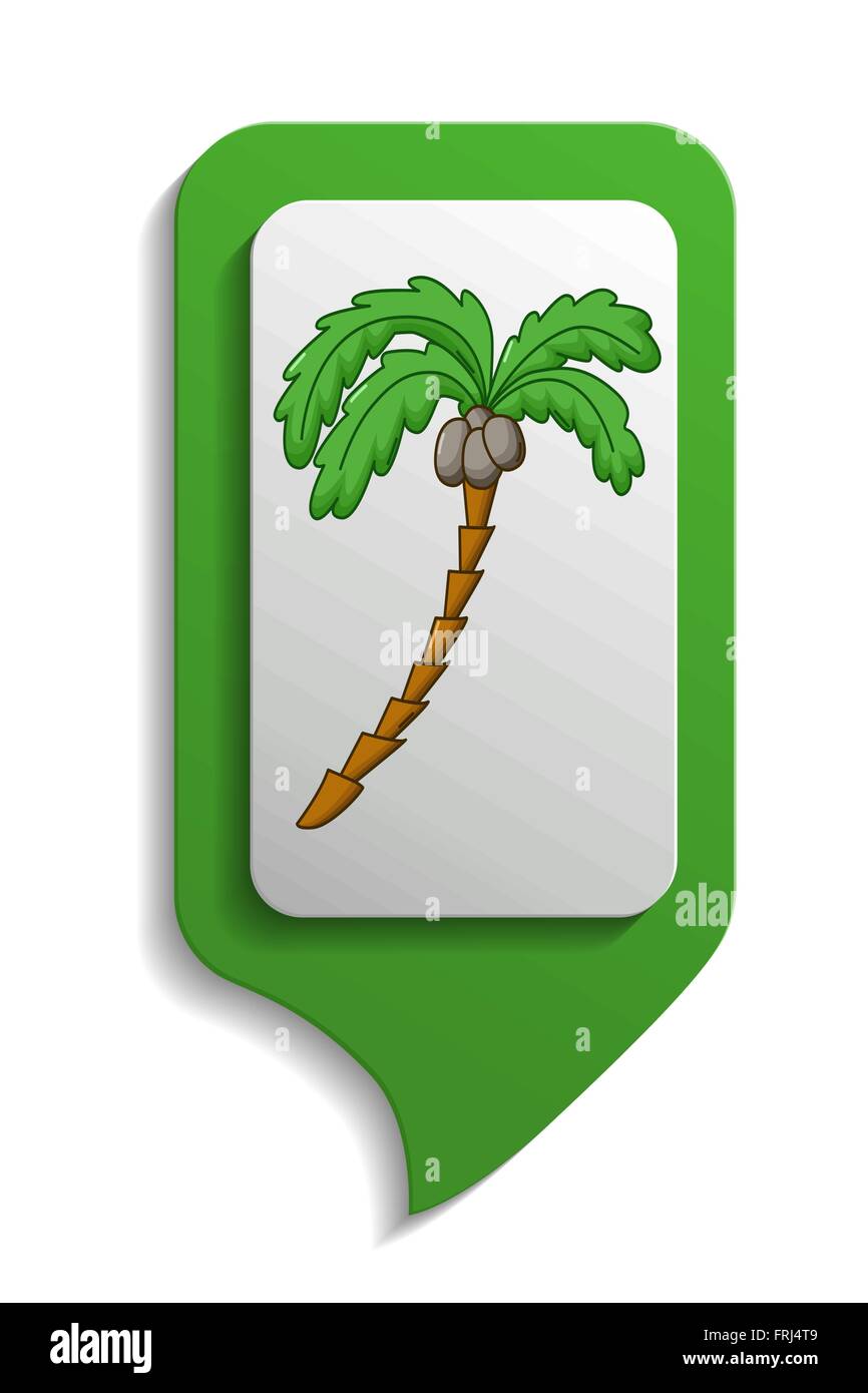 Palm tree map sign icon in cartoon style on white background Stock ...