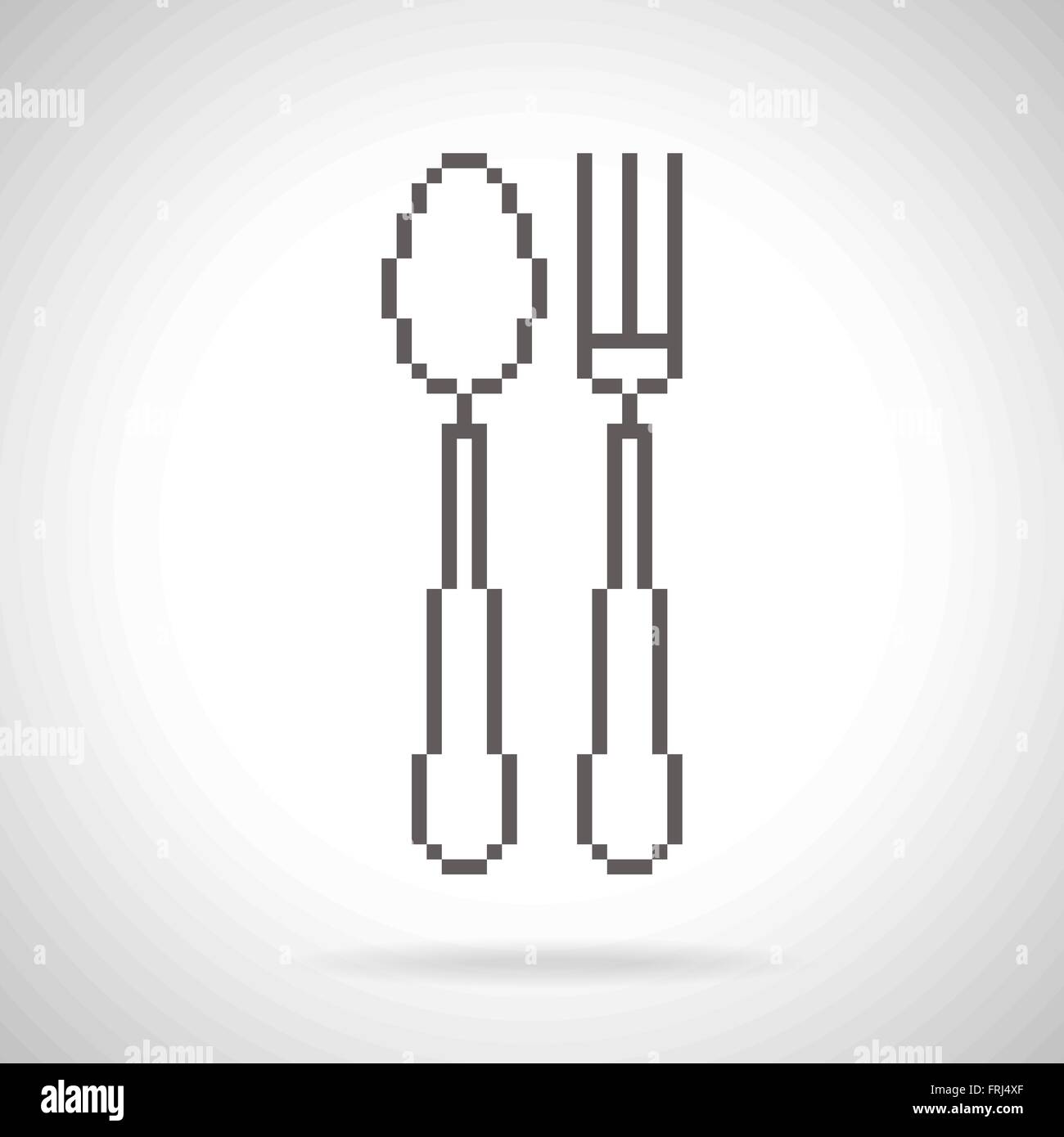 Spoon and fork icon in pixel art style with shadow on gradient ...