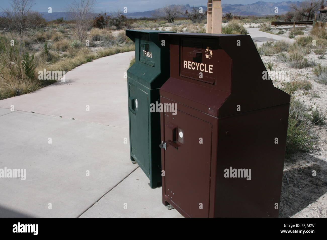 Outdoor metal recycling bin and trash can Stock Photo - Alamy
